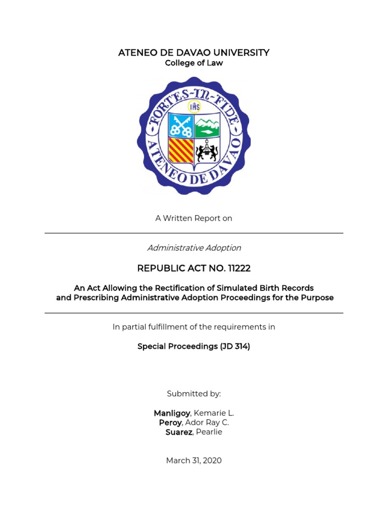 Administrative Adoption Under RA 11222 | PDF | Birth Certificate ...