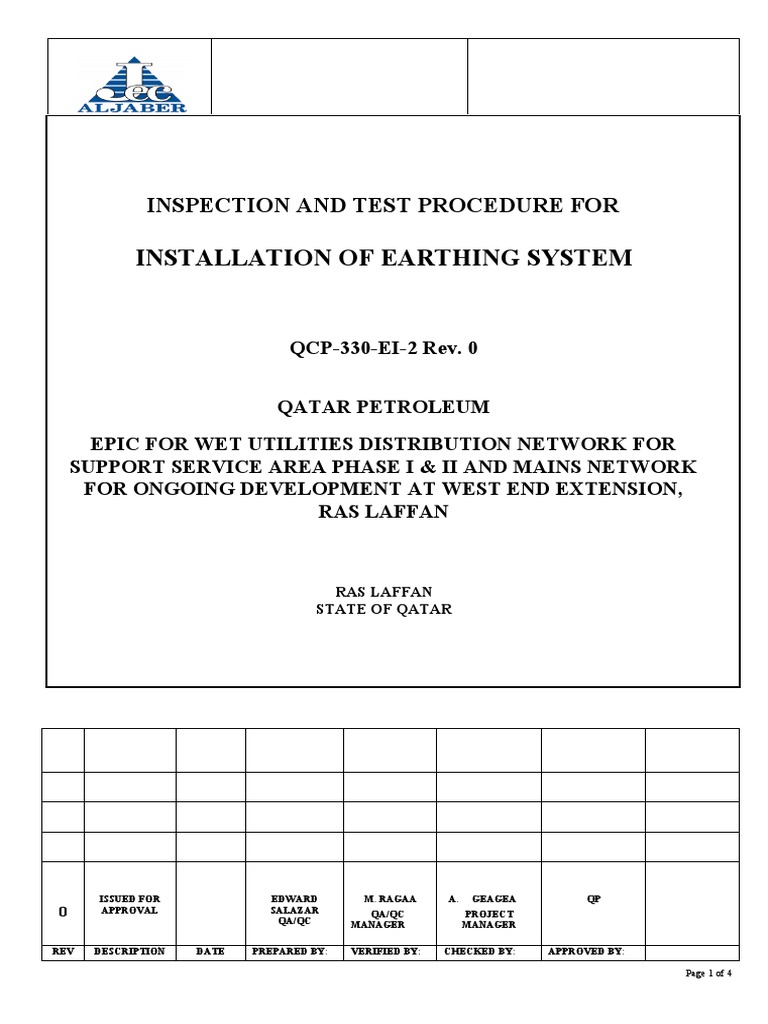 Installation of Earthing System: Inspection and Test Procedure For ...