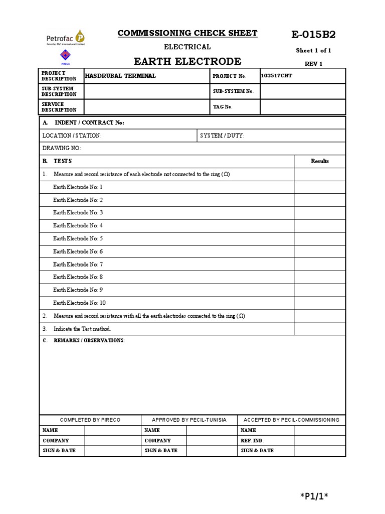 Commissioning Check Sheet: Electrical | PDF