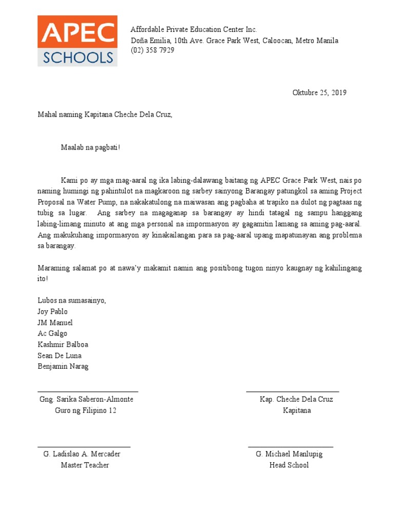 (Filipino) - Permission Letter Group 6 | PDF