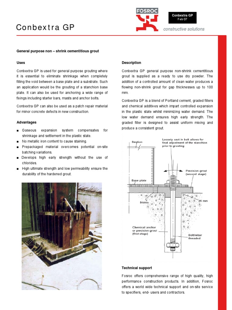 Conbextra GP Non-Shrink Grout Overview | PDF | Concrete | Materials
