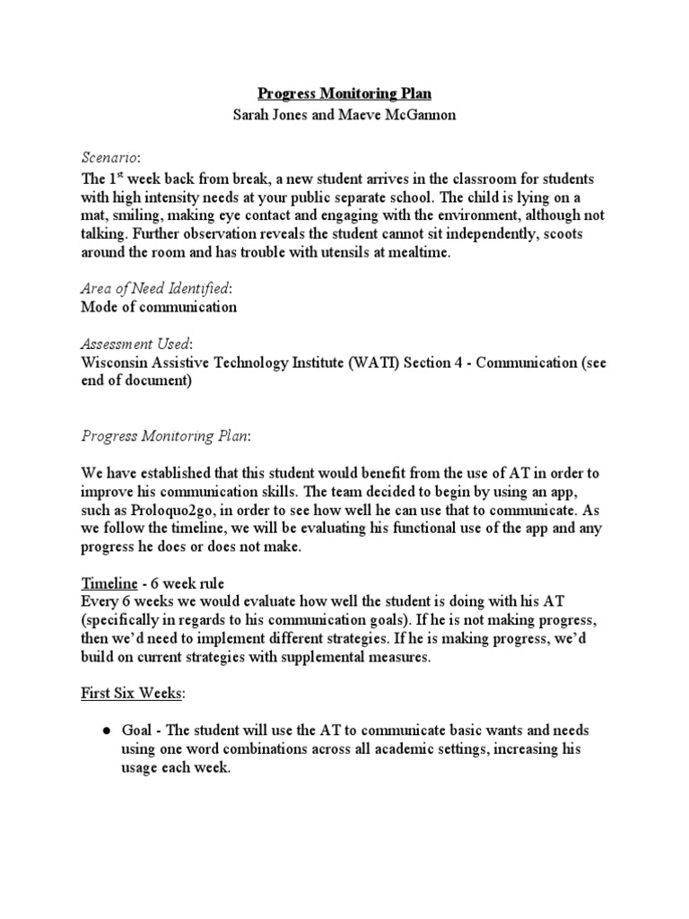 Progress Monitoring Plan 1 | PDF | Goal | Applied Psychology