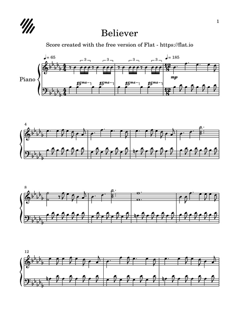 Piano Score for "Believer" | PDF