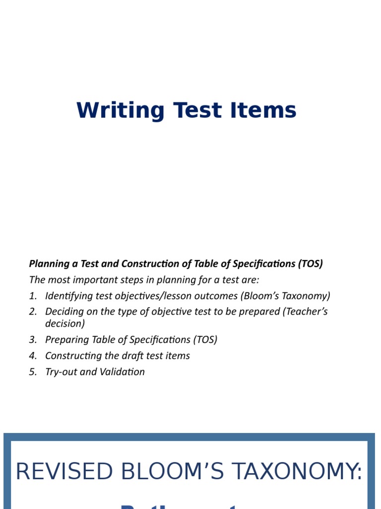 7a Writing Test Items | PDF | Cognition | Learning