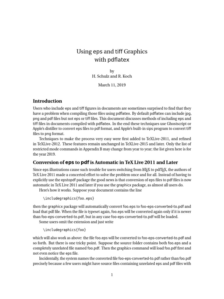 Using and Graphics With: Eps Tiff Pdflatex | PDF | Te X | Computer File