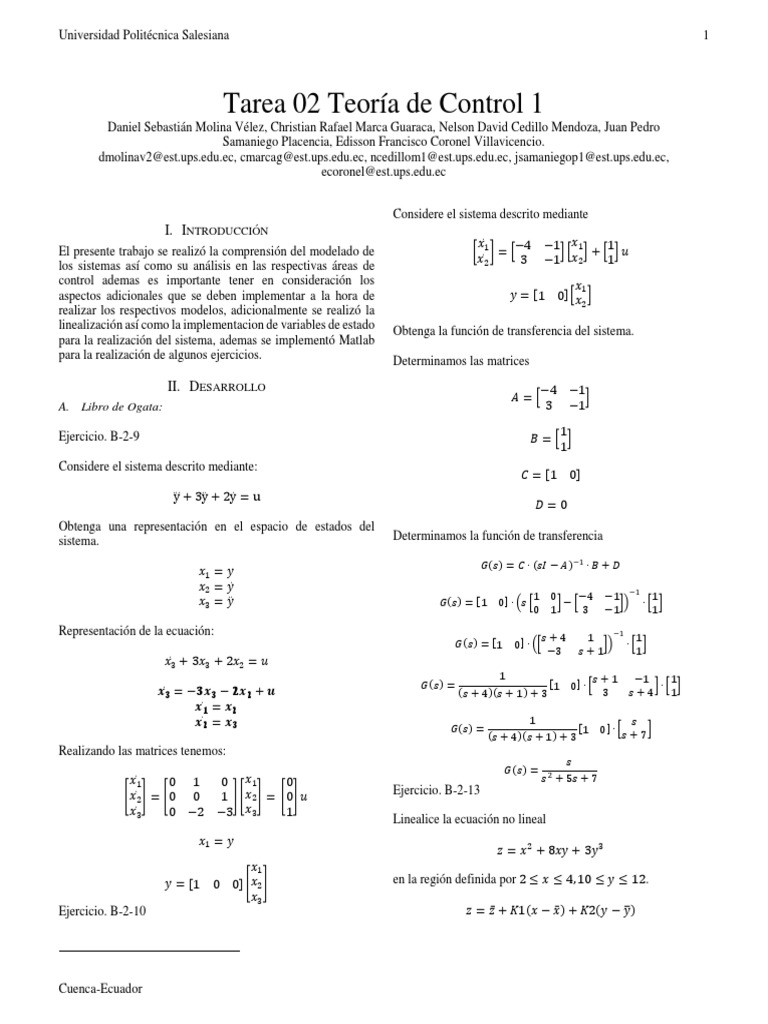 Ejercicios de Sistemas de Control | PDF | Péndulo | Sistema de control