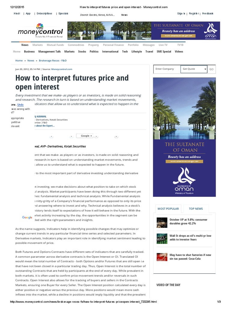 How To Interpret Futures Price and Open Interest - Moneycontrol | PDF ...