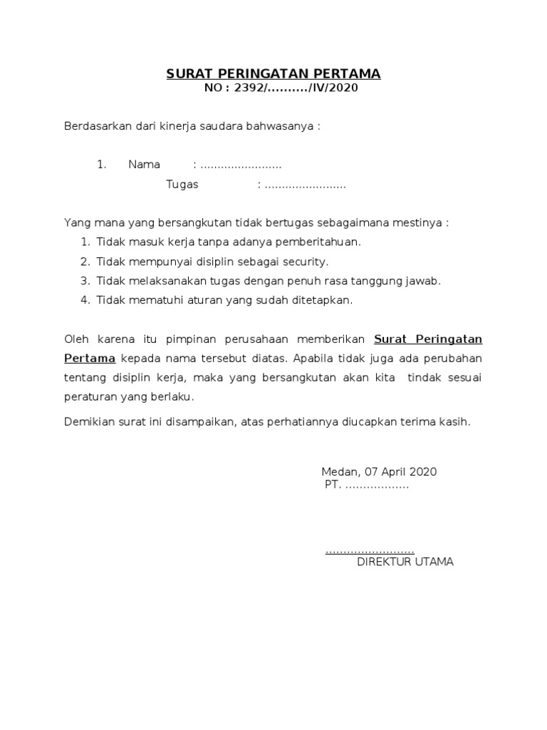 Contoh Surat Peringatan Pertama Untuk Security | PDF