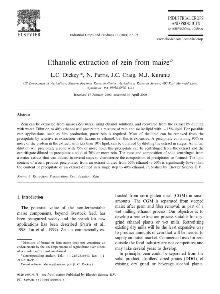 Ethanol-Based Zein Extraction from Maize | PDF | Solvation | Ethanol