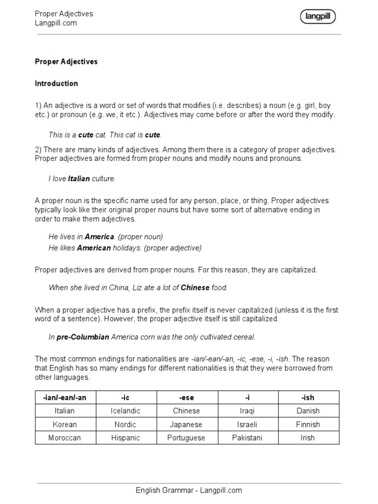 1.1 20. (Textbook) Proper Adjectives PDF | PDF | Noun | Adjective