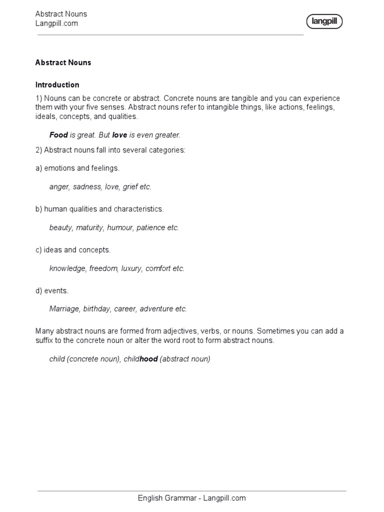 5.1 5. (Textbook) Abstract Nouns PDF | PDF | English Grammar | Noun