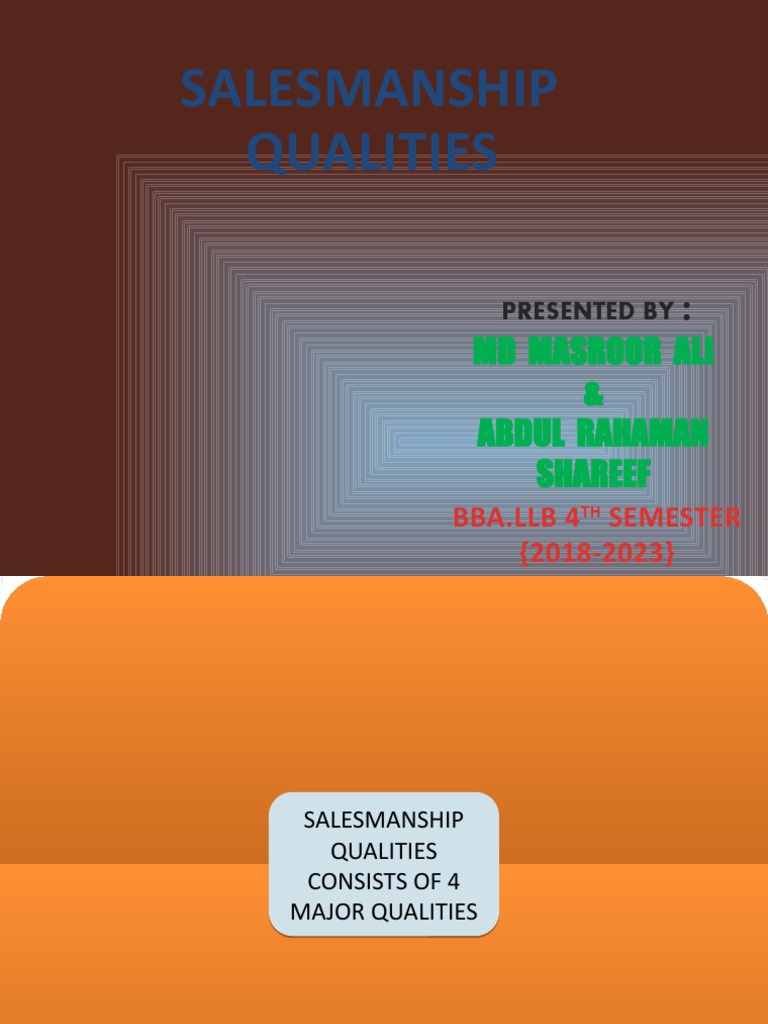 Salesmanship Qualities: MD Masroor Ali & Abdul Rahaman Shareef | PDF