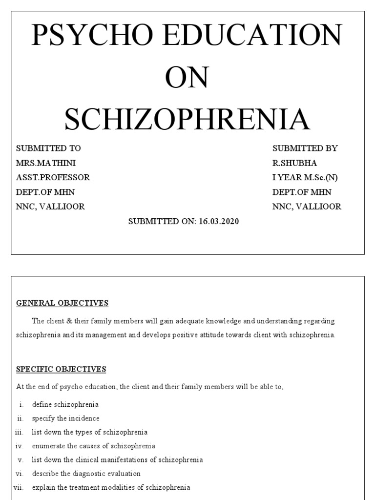 Psycho Education ON Schizophrenia | PDF | Self-Improvement | Science ...