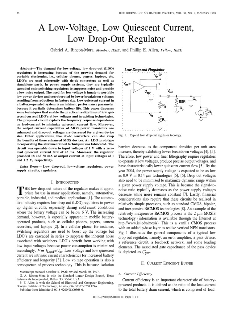 A Low-Voltage, Low Quiescent Current, Low Drop-Out Regulator | PDF ...