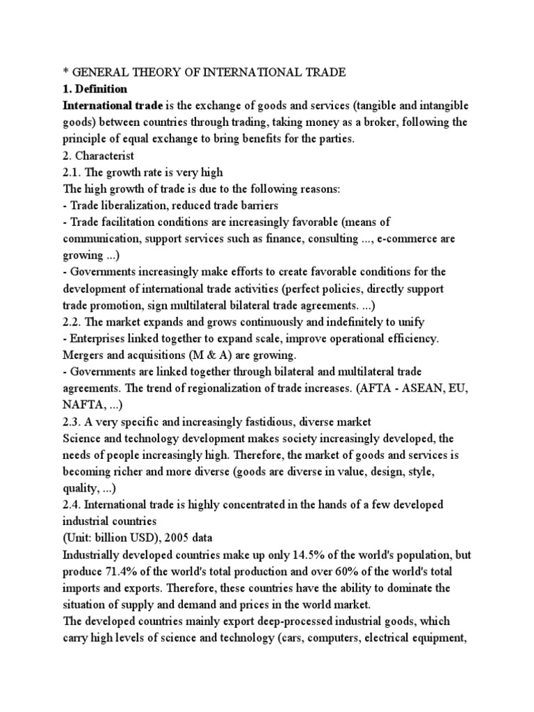 Definition International Trade Is The Exchange of Goods and Services ...