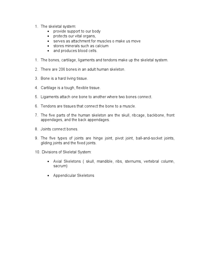 Skeletal System Quiz with Answers | PDF | Skeleton | Muscle