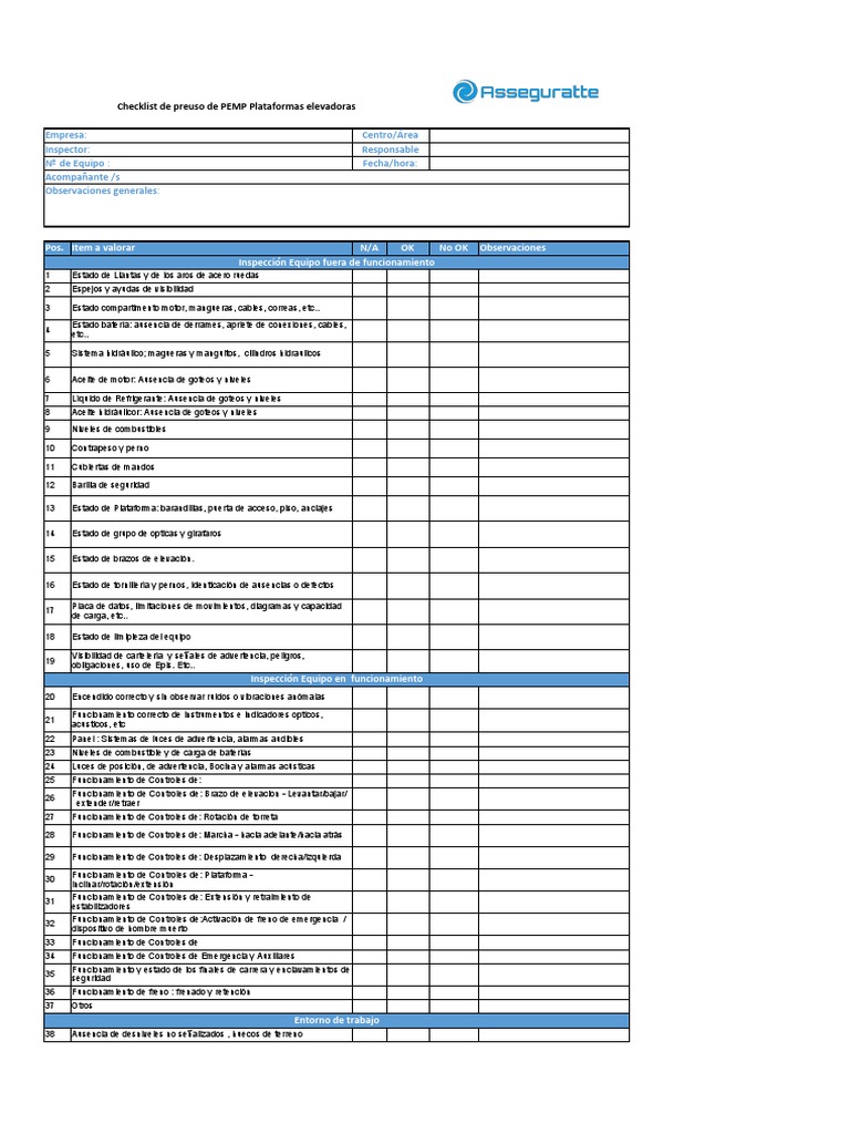 Check List - Plataformas Elevadoras | PDF