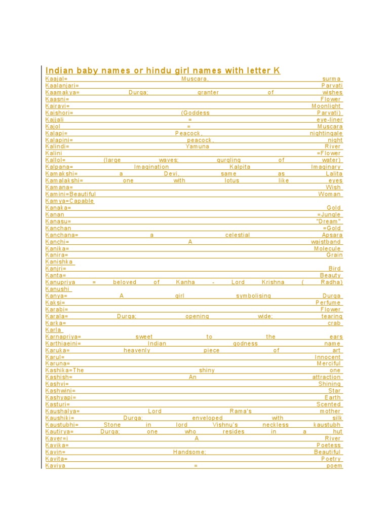 Indian Baby Names | Download Free PDF | Devi | Hindu Deities