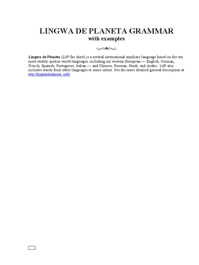 Lingwa de Planeta Grammar With Examples PDF | PDF | Plural ...