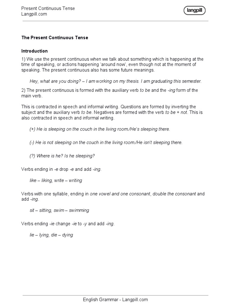 5.1 16. (Textbook) Present Continuous PDF | PDF | Grammatical Tense ...