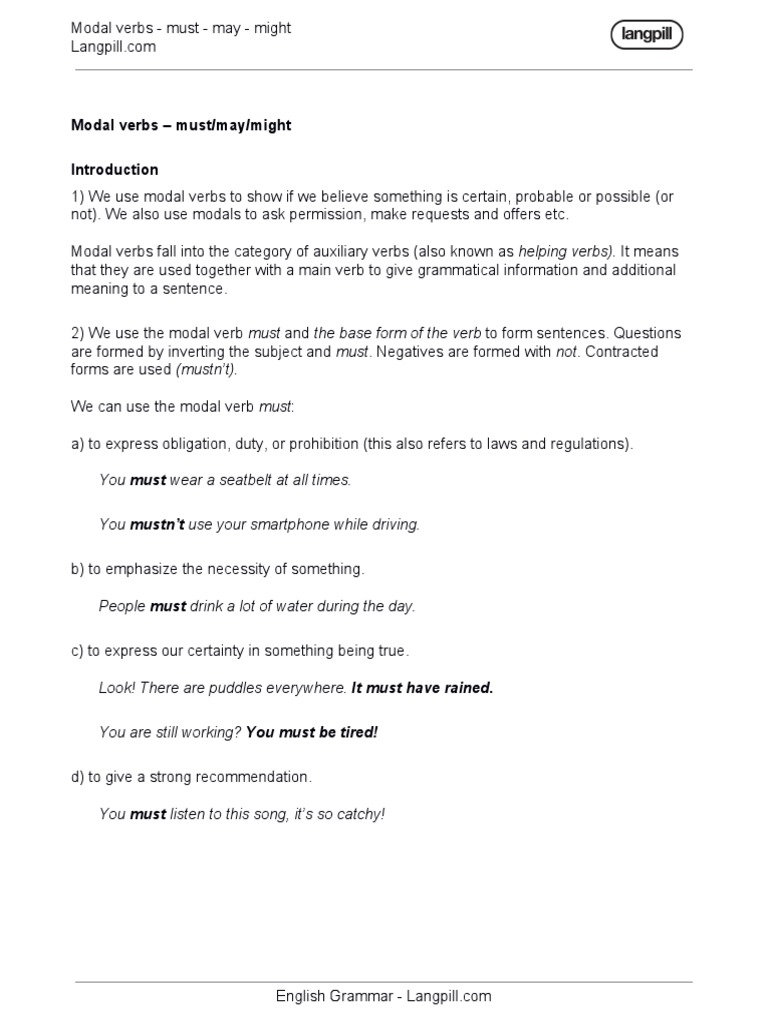 Understanding Modal Verbs: Must, May, Might | PDF | Onomastics | Verb