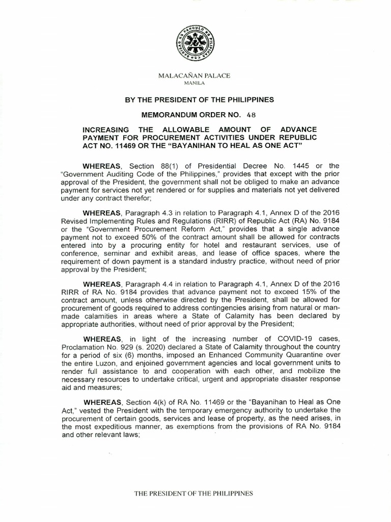 Increasing Advance Payments for Emergency Procurement Under the ...