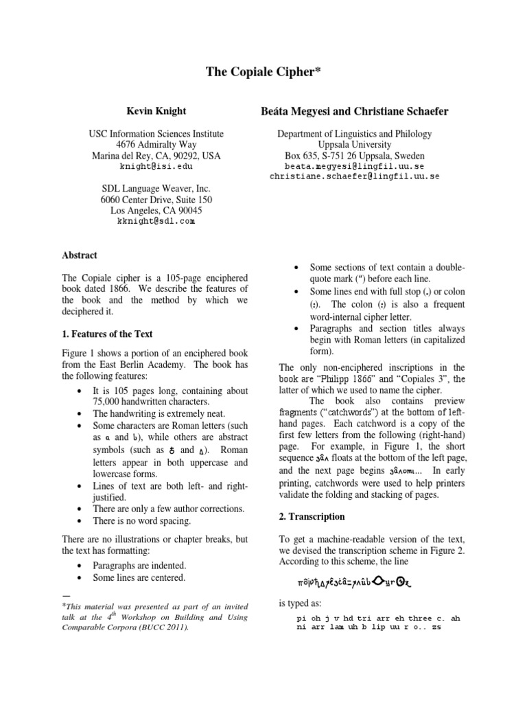 Deciphering the Copiale Cipher | PDF | Secure Communication | Cryptography