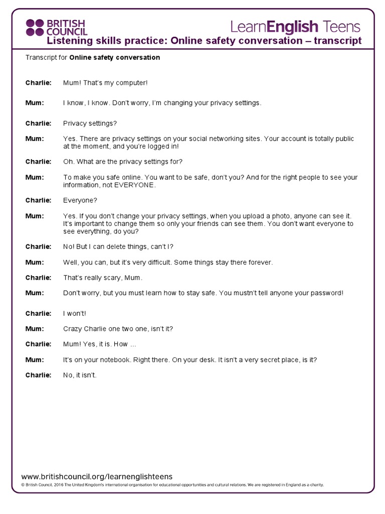 Online Safety Conversation - Transcript PDF | PDF