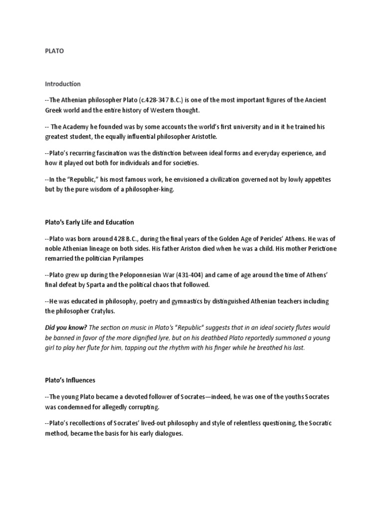 Plato: Plato's Early Life and Education | PDF | Plato | Socrates