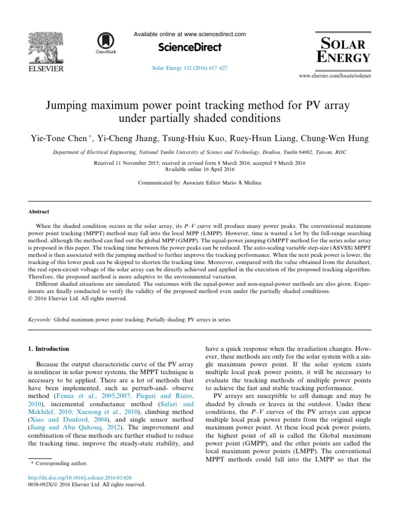 Jumping Maximum Power Point Tracking Method For PV Array Under Partially Shaded Conditions | PDF ...