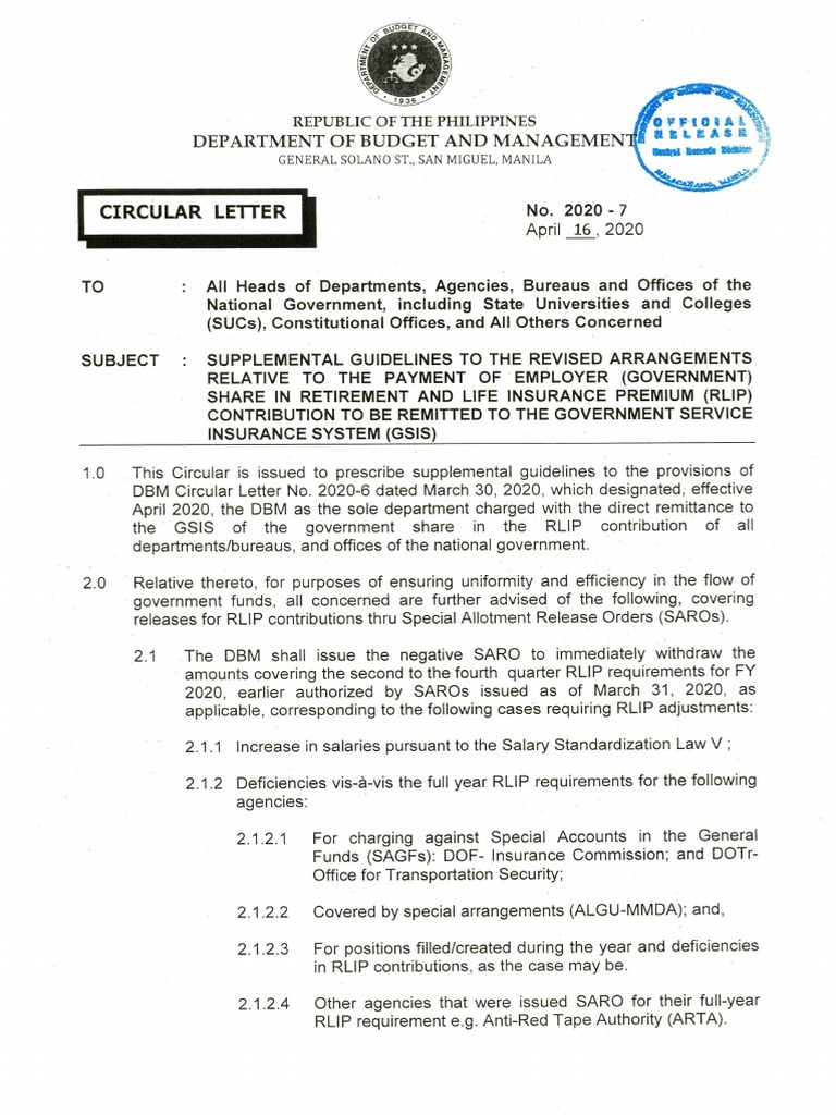 Circular Letter No. 2020-7 | PDF | Economies | Government