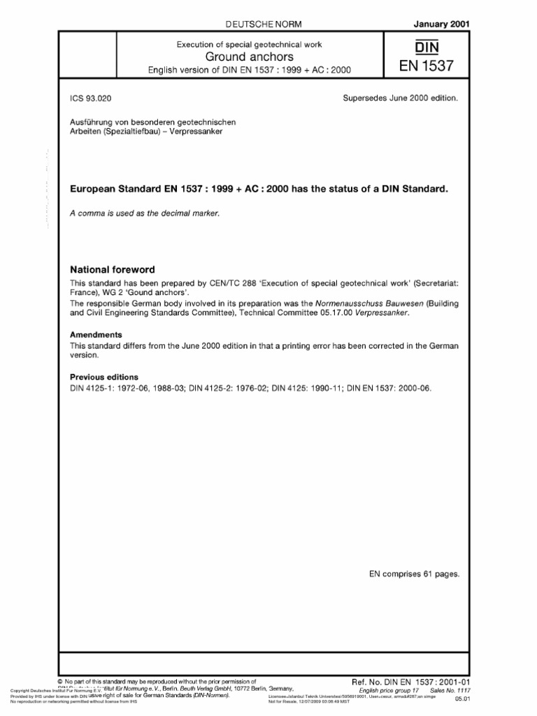 Din en 1537 - Ground Anchors PDF | PDF | Accountability | Written ...