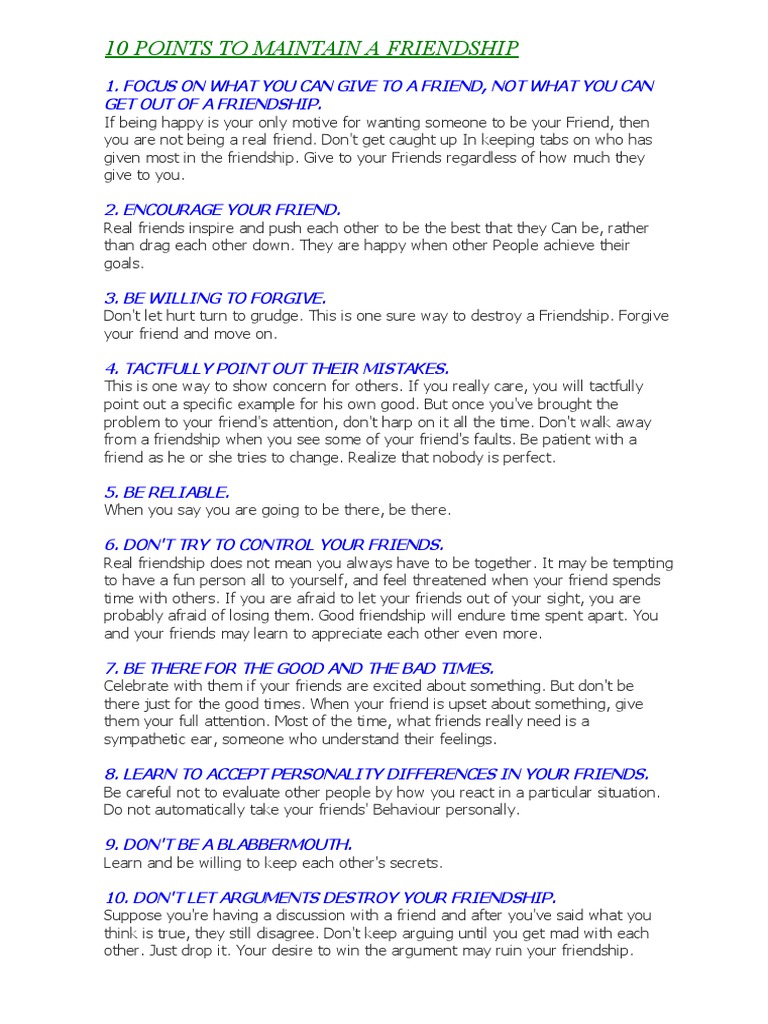 10 Tips for Lasting Friendships | PDF