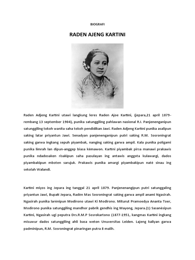 Biografi Ra Kartini Bahasa Jawa | PDF