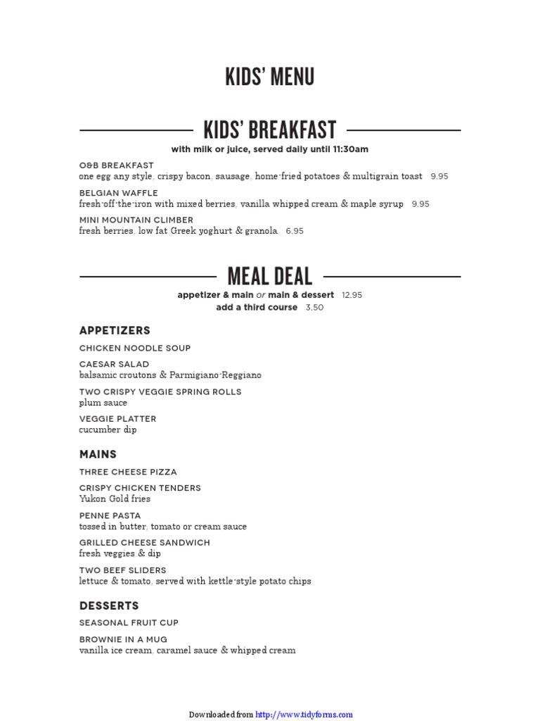 Kids' Breakfast Menu with Appetizers | PDF