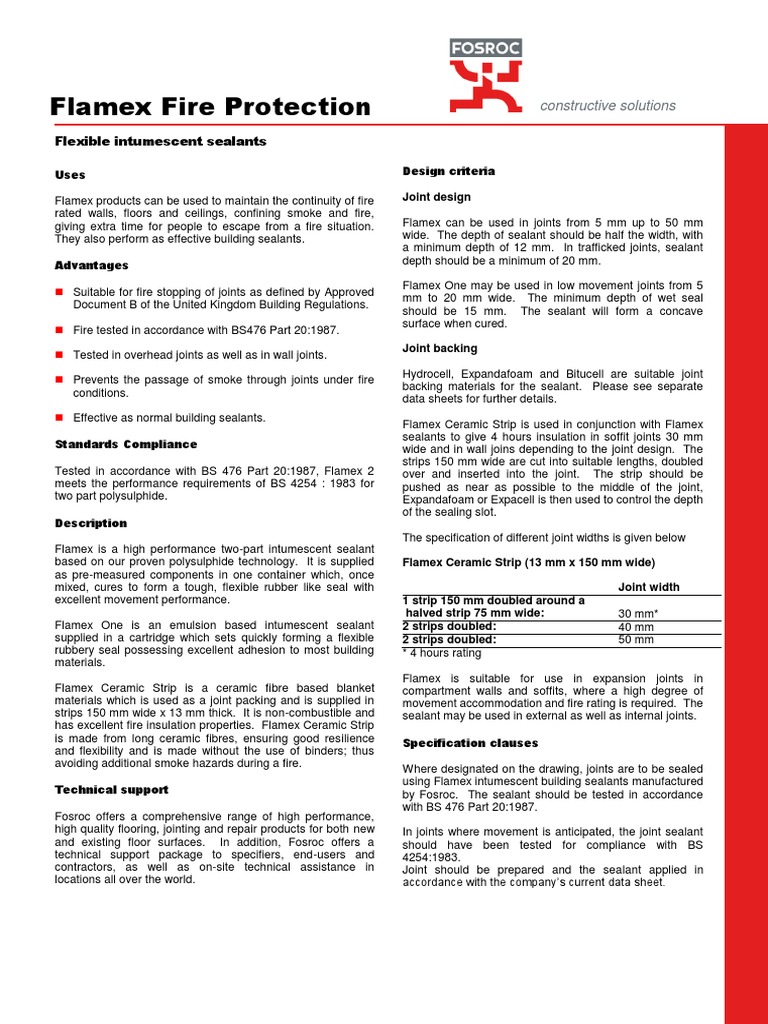 Flamex Fire Protection: Flexible Intumescent Sealants | PDF | Asphalt ...