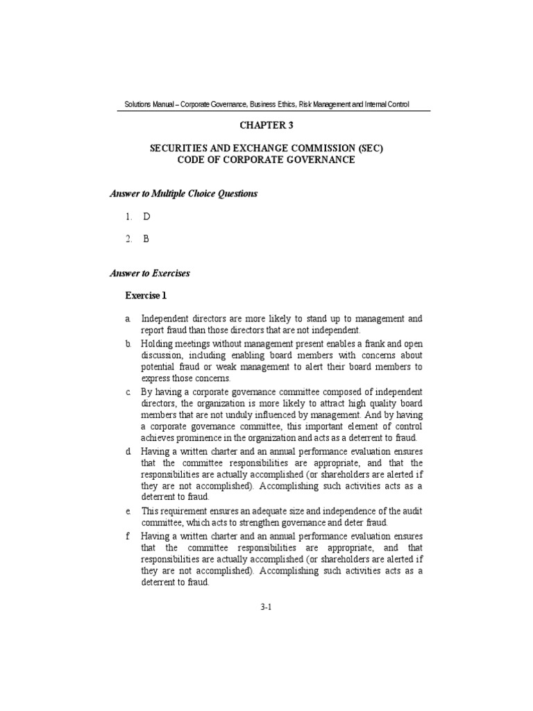 Securities and Exchange Commission (Sec) Code of Corporate Governance ...