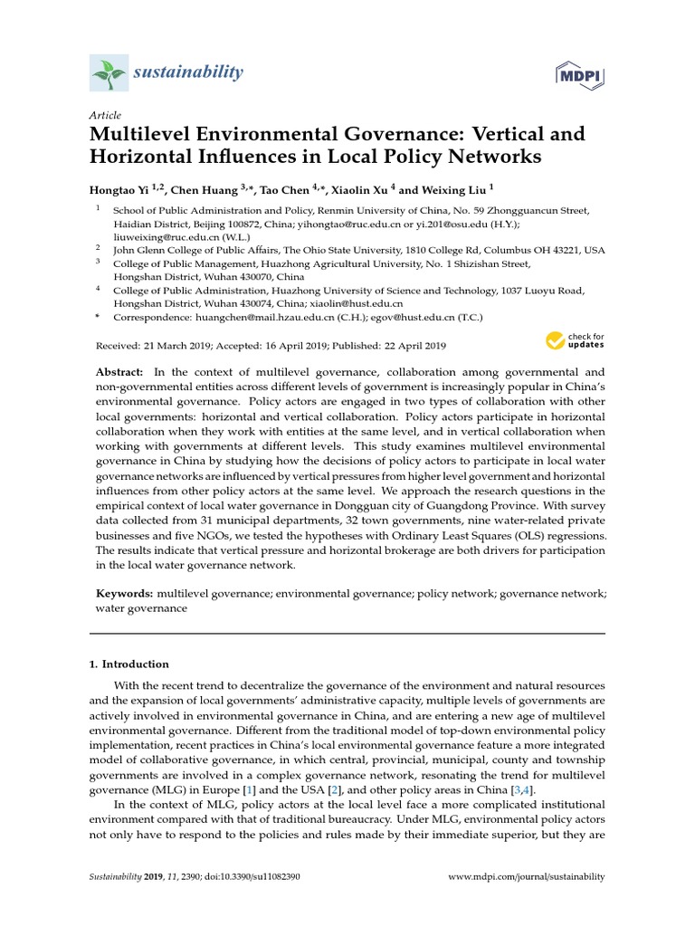 Multilevel Environmental Governance: Vertical and Horizontal Influences ...