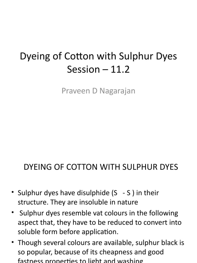 Sulphur Dyeing Process for Cotton | PDF | Dye | Sodium Carbonate