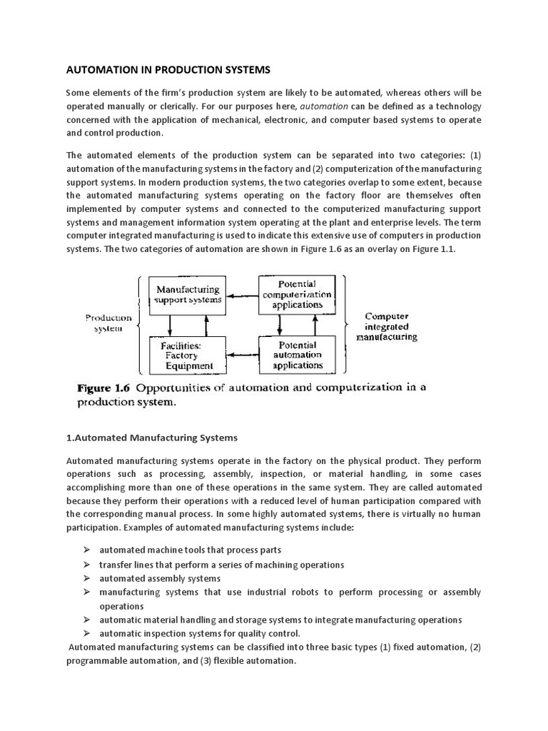 Automation in Production Systems PDF | PDF | Automation | Control Theory