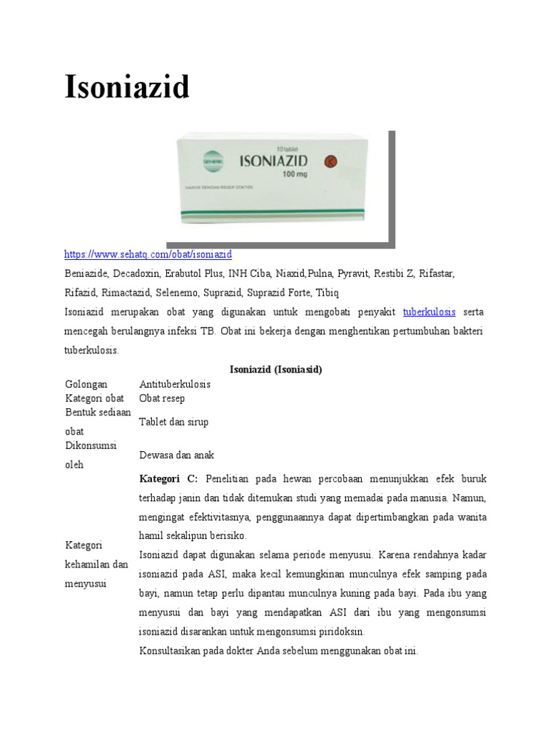 Isoniazid: Indikasi dan Dosis Obat TB | PDF