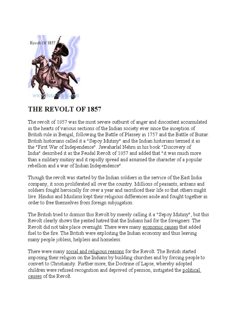The Revolt of 1857 | PDF | Indian Rebellion Of 1857 | British Raj