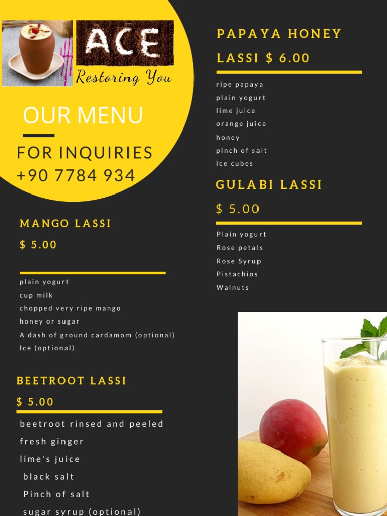 Lassi Menu | PDF | Yogurt | Syrup