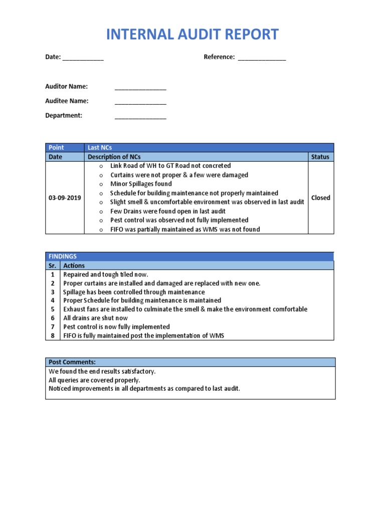 Internal Audit Report: Date: - Reference | PDF