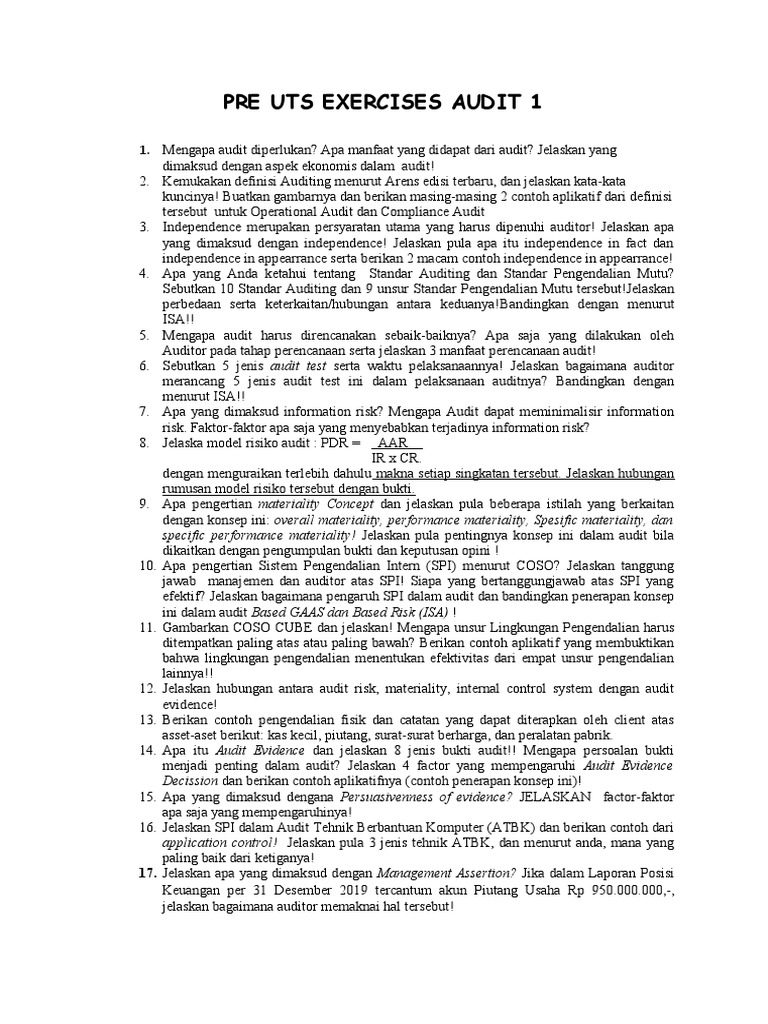 Pre Uts Exercises Audit 1-2ac 192 | PDF