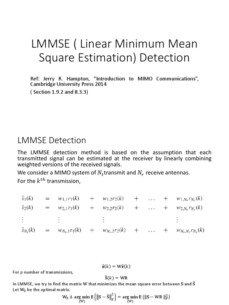 LMMSE (Linear Minimum Mean Square Estimation) Detection | PDF | Telecommunications | Electronics