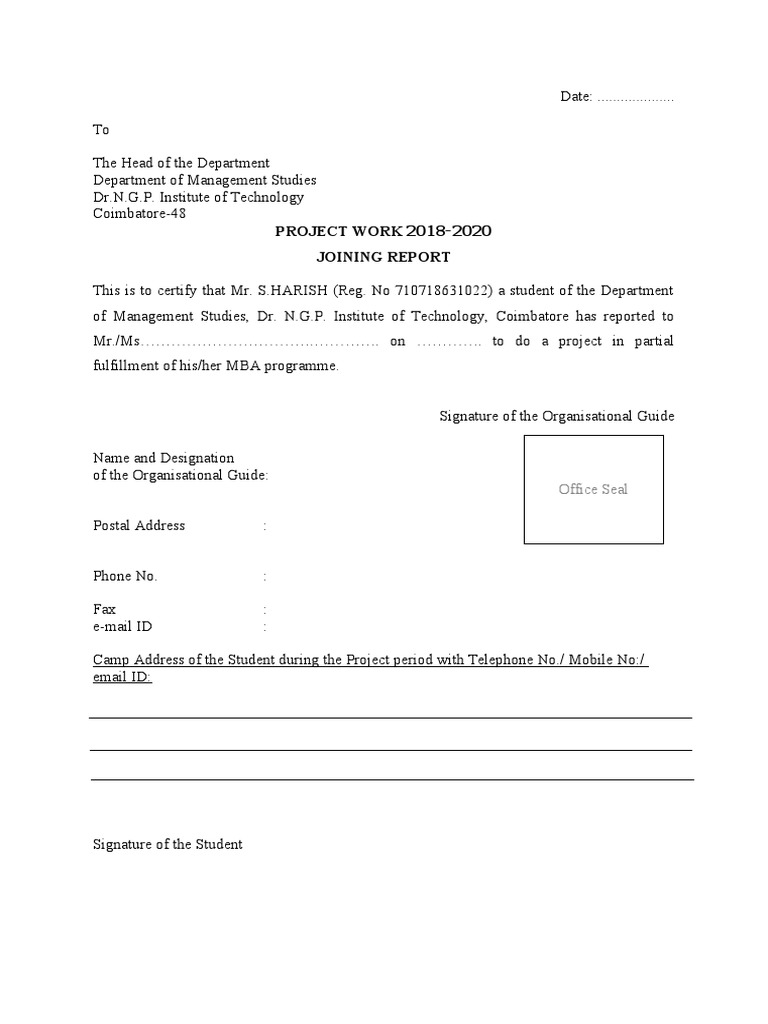 Sbi Joining Report Format | PDF