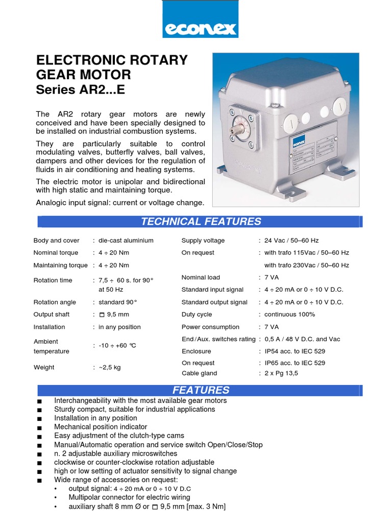 Electronic Rotary Gear Motor: Series AR2... E | PDF | Electric Motor ...