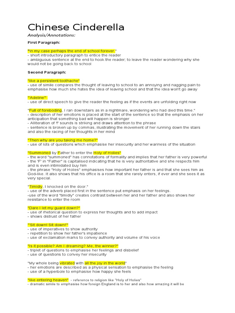 Chinese Cinderella: Analysis/Annotations | PDF | Linguistics | Grammar