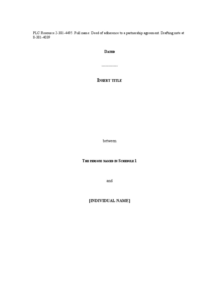 Deed of Adherence to a Partnership Agreement | Partnership | Private Law